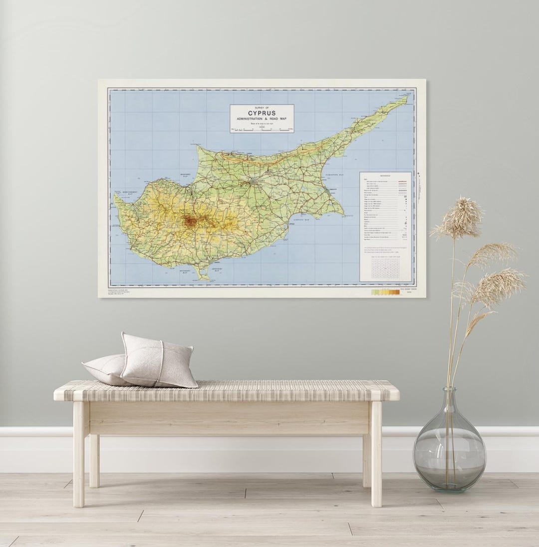 1971 Republic of Cyprus Map Mediterranean Geography Cypriot History ...