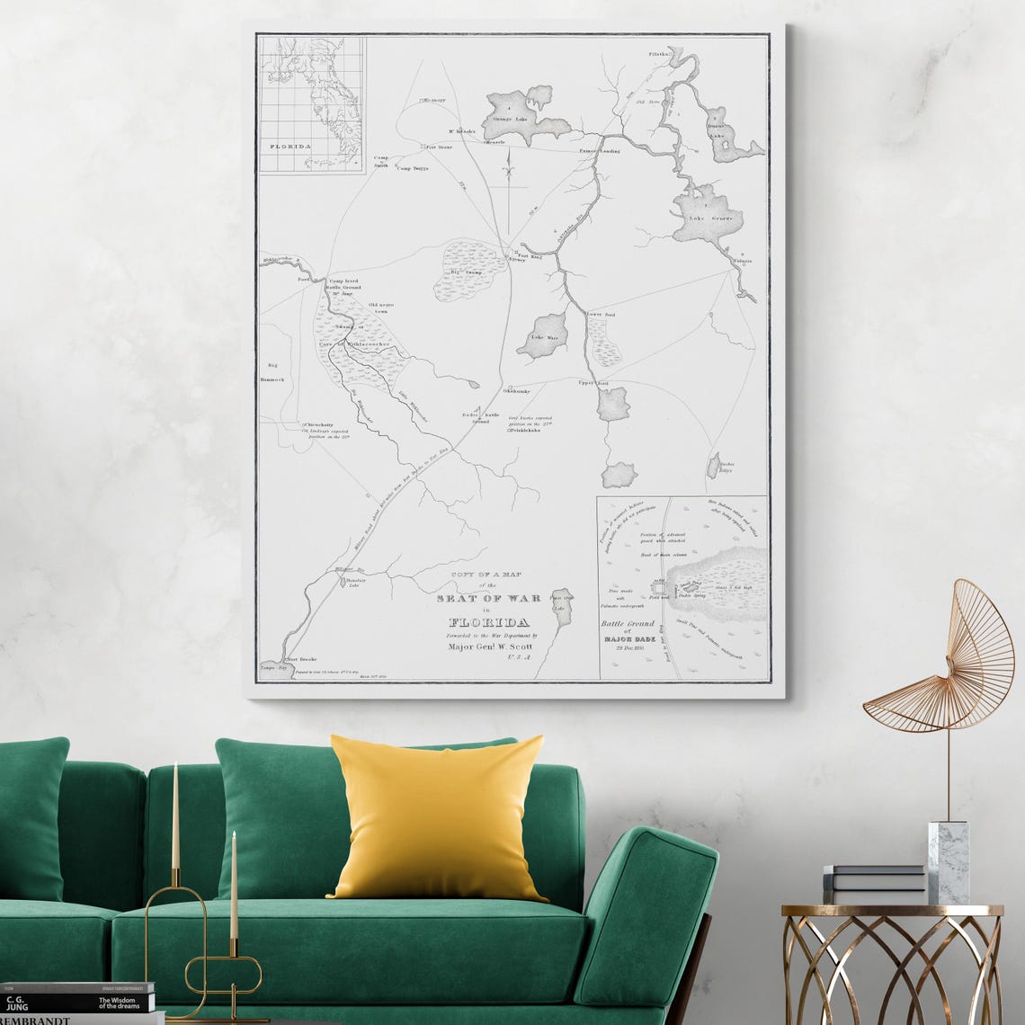 Military Map of the 1835 Dade Battle – Historical Map Depicting the ...