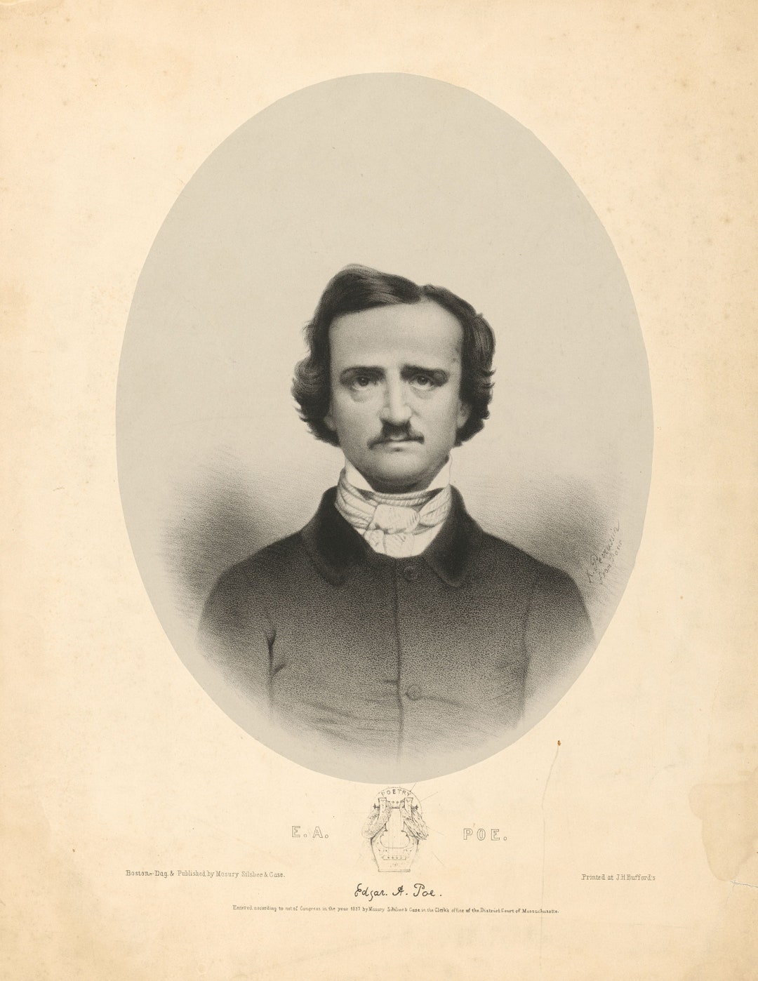 Edgar Allan Poe Author Portrait Dark Gothic Mystery Horror English ...