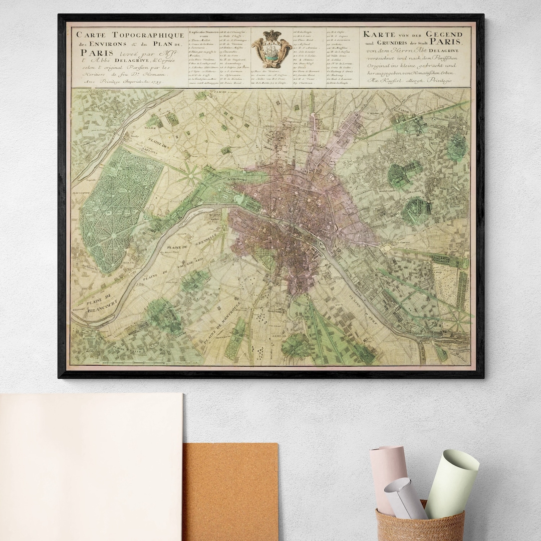 1738 Map of Paris France European History Classroom Decor Old - Etsy