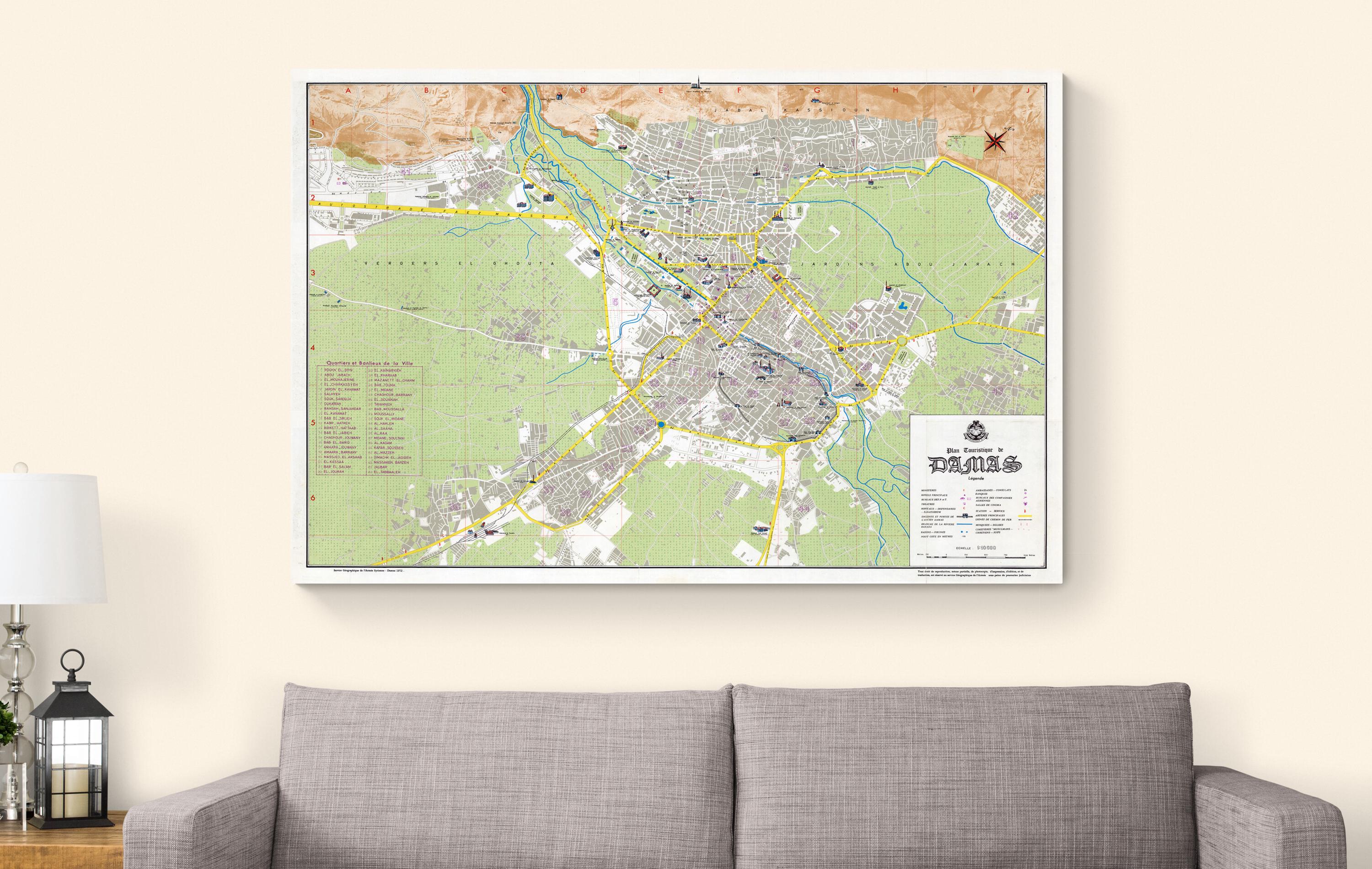 1972 Map of Damascus Syria – Historic Middle Eastern City Depicting ...