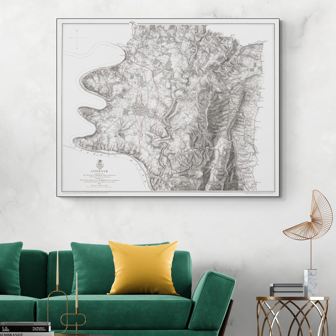 1862 Battle Map of Antietam – Civil War Battlefield Map Showing Union ...