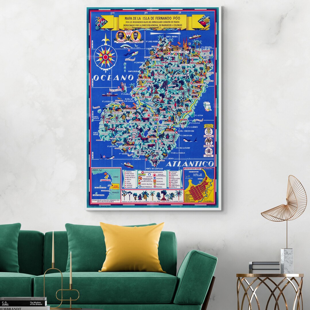 1942 Map of Bioko Fernando Po Island Equatorial Guinea African ...