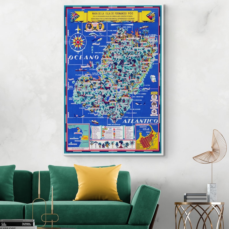 Pictorial Map of Bioko (fernando Po) – Illustrated Colonial-era Map of ...