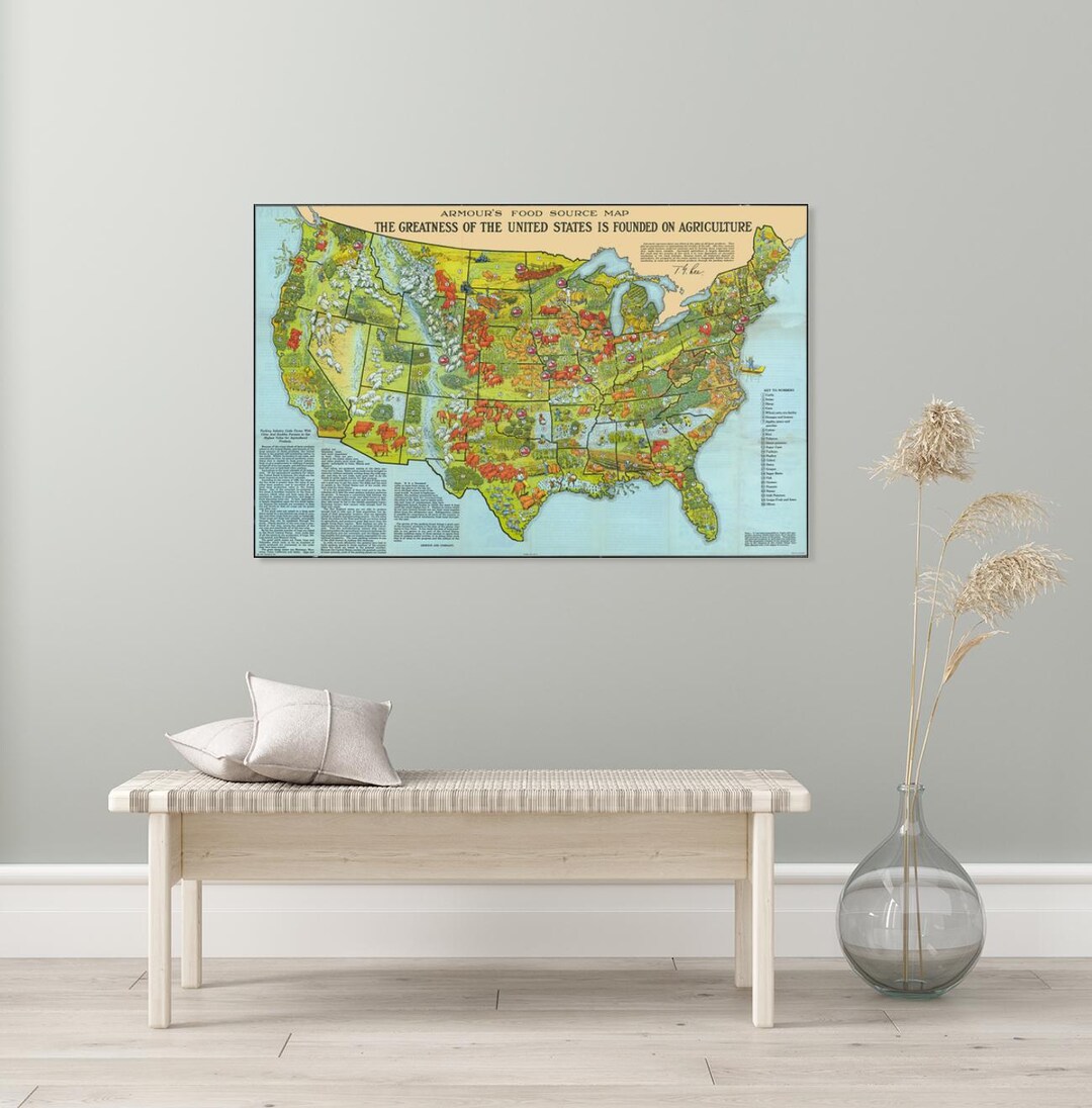 Pictorial Agriculture Map of the United States American Food Farming ...