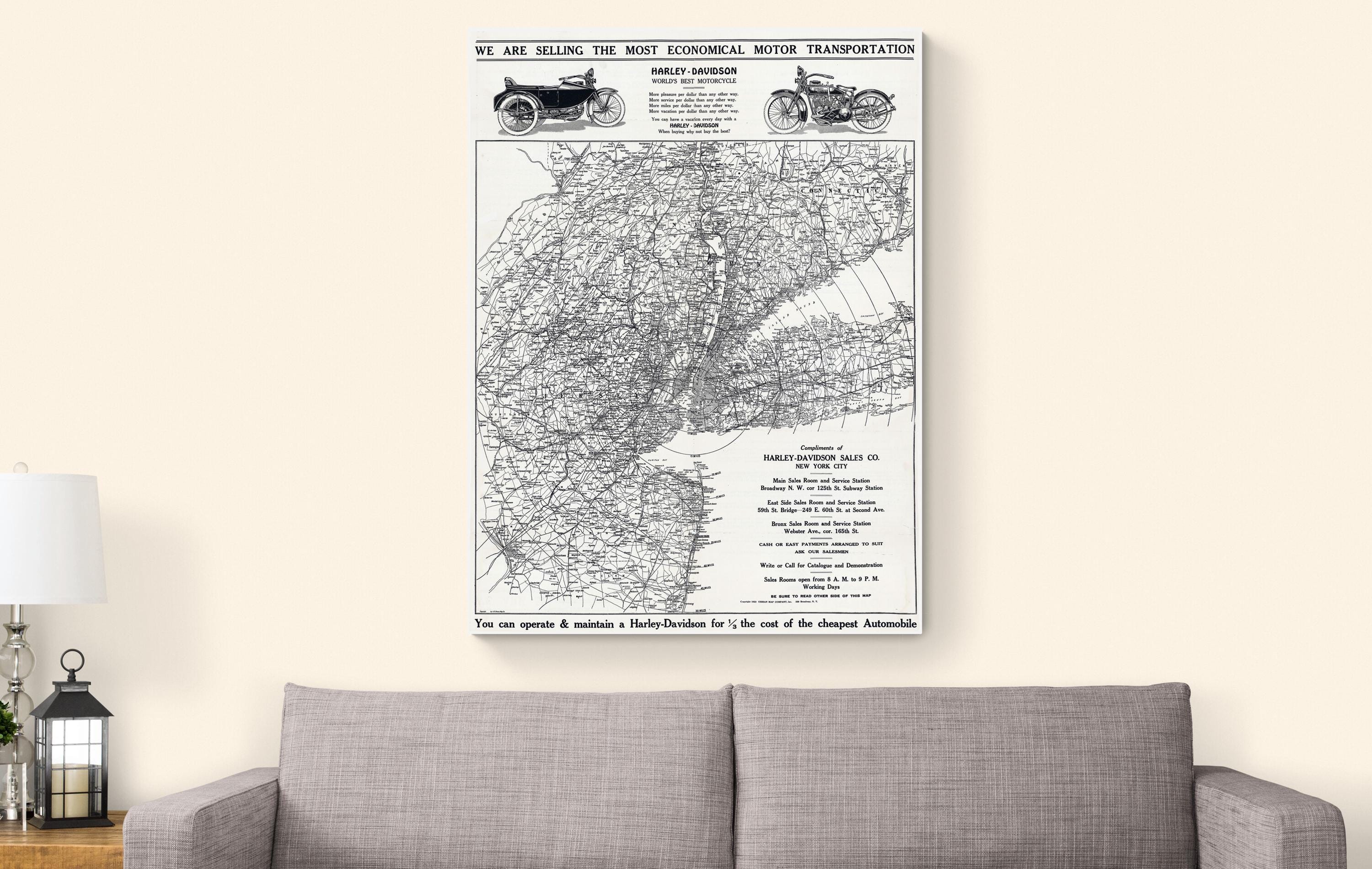 1923 Harley-davidson Promotional Map of New York City – Vintage Motor ...