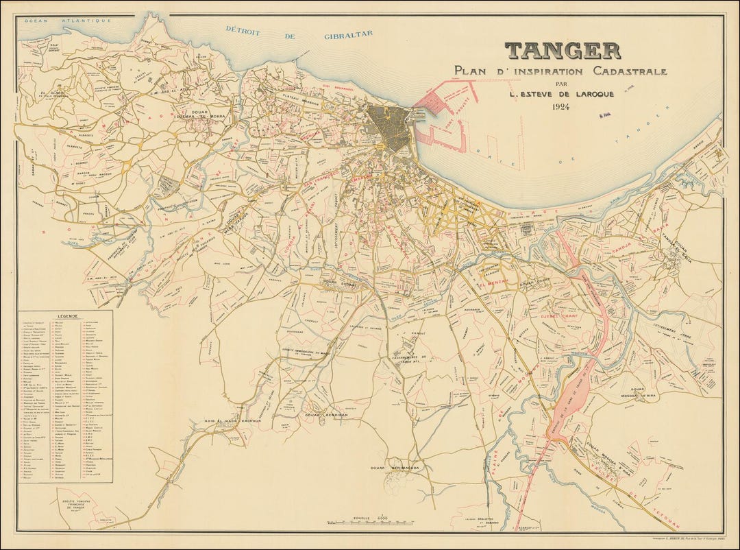 1924 Map of Tangier Morocco Historical North African Geography Vintage ...