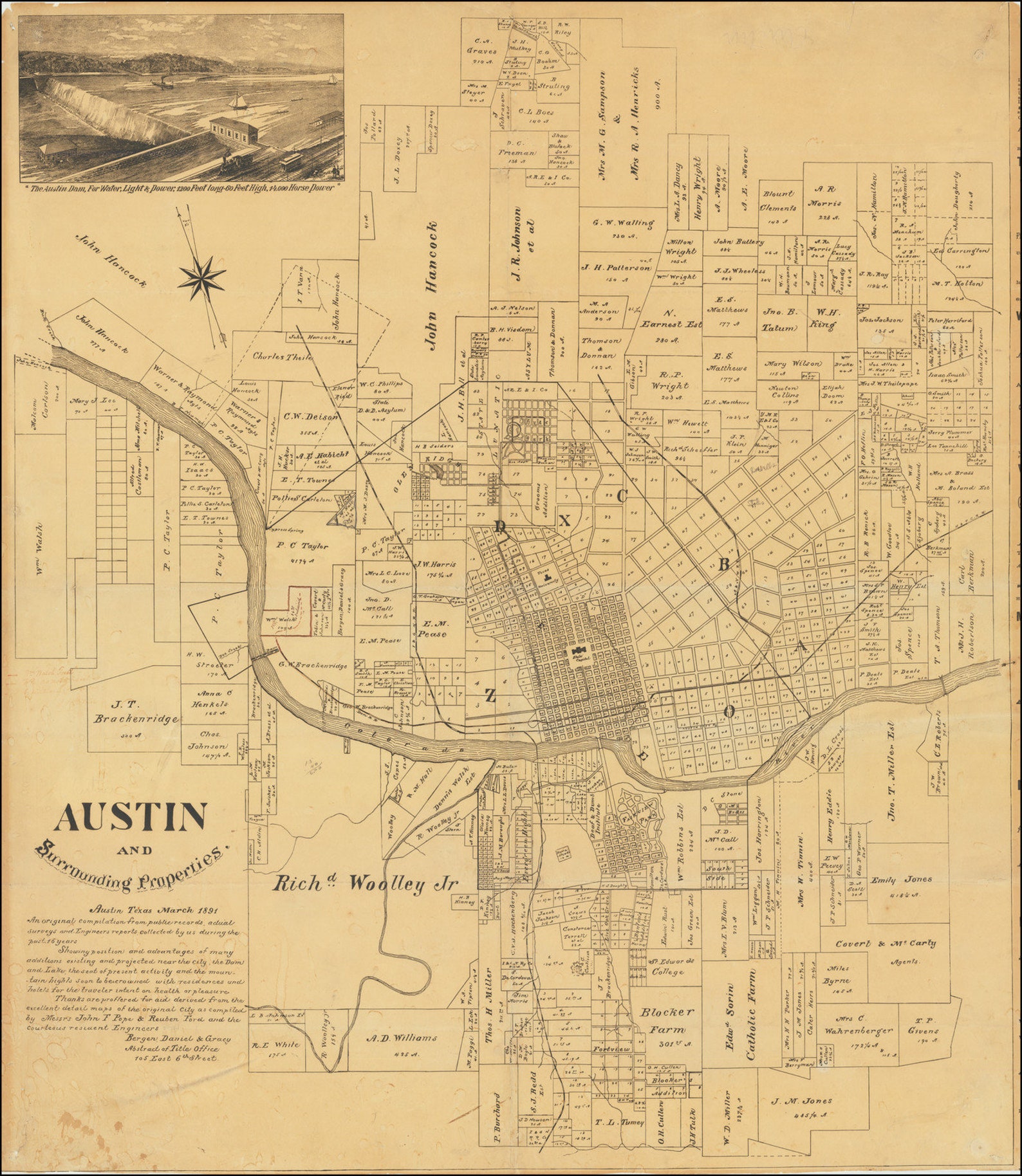 1891 City Plan Map of Austin Texas American Old History Antique Rare ...