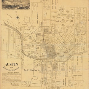 1891 City Plan Map of Austin Texas American Old History Antique Rare ...