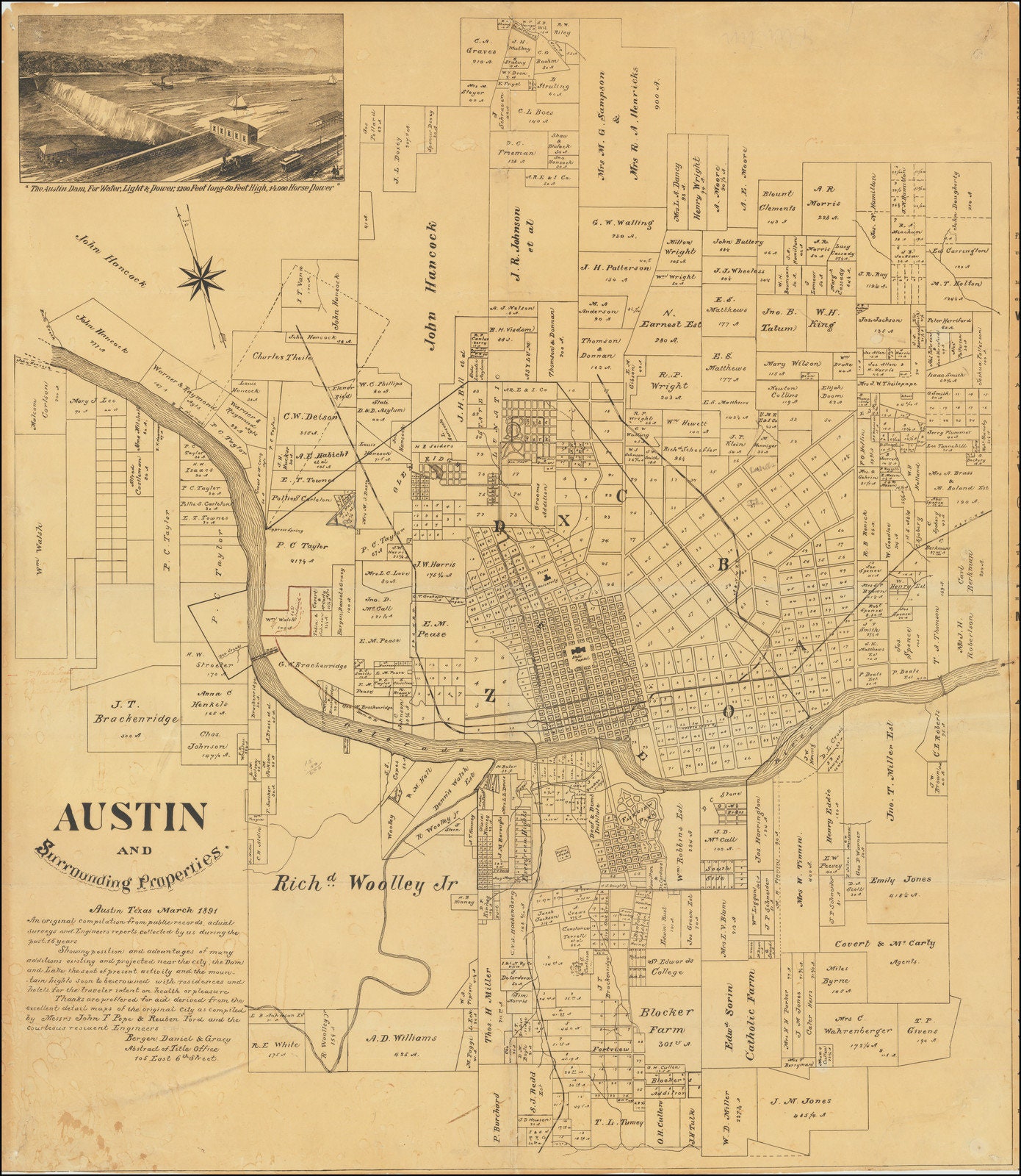 1891 City Plan Map of Austin Texas American Old History Antique Rare ...