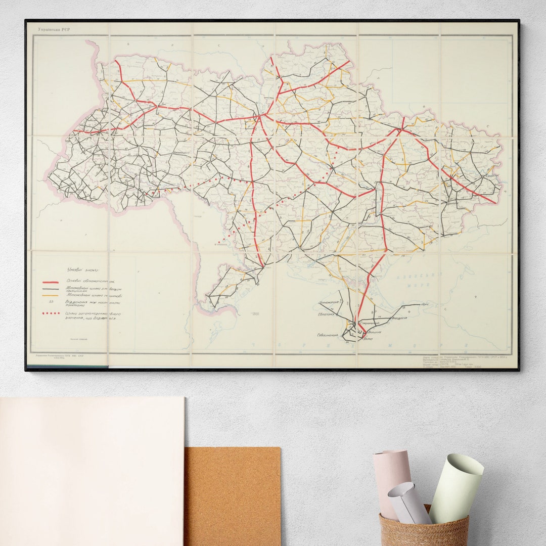 1957 Transportation Map of Ukraine Antique Vintage Eastern Europe ...