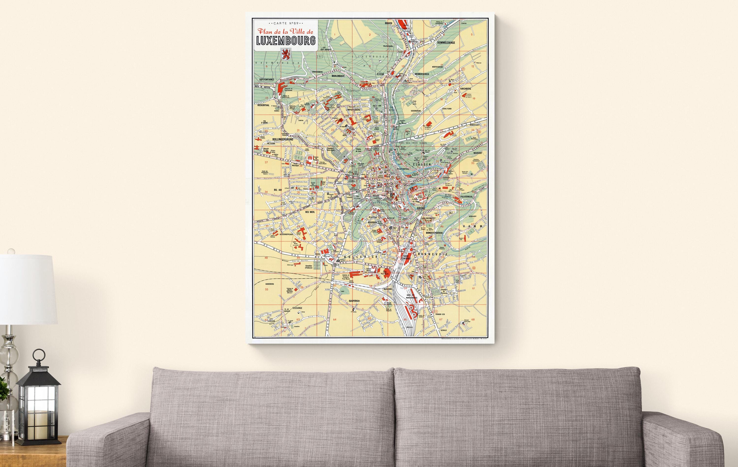 1969 Luxembourg City Map – Historic Urban Map of the Capital Showing ...