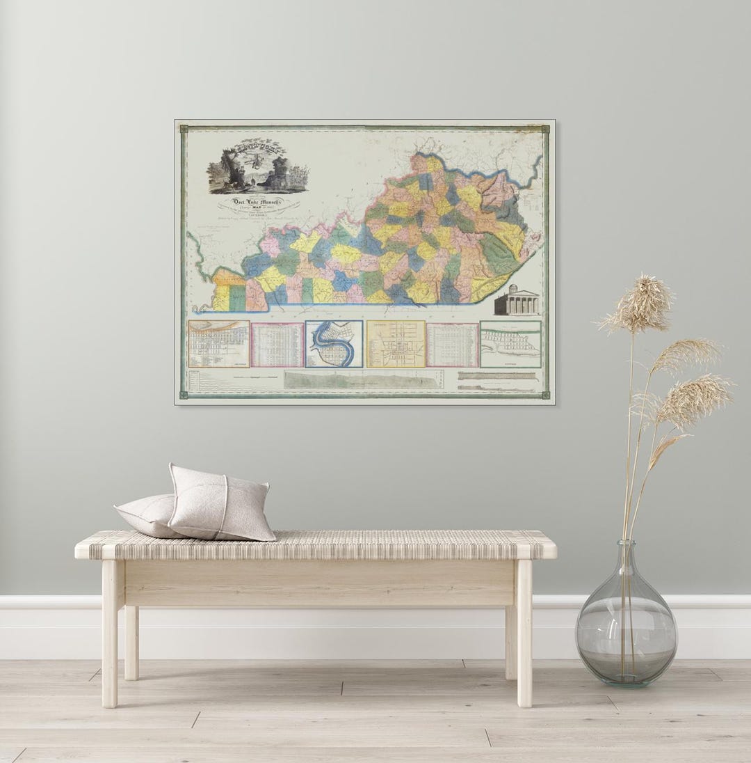 1834 Map of Kentucky American History Cartography Decor Fine Art Print ...