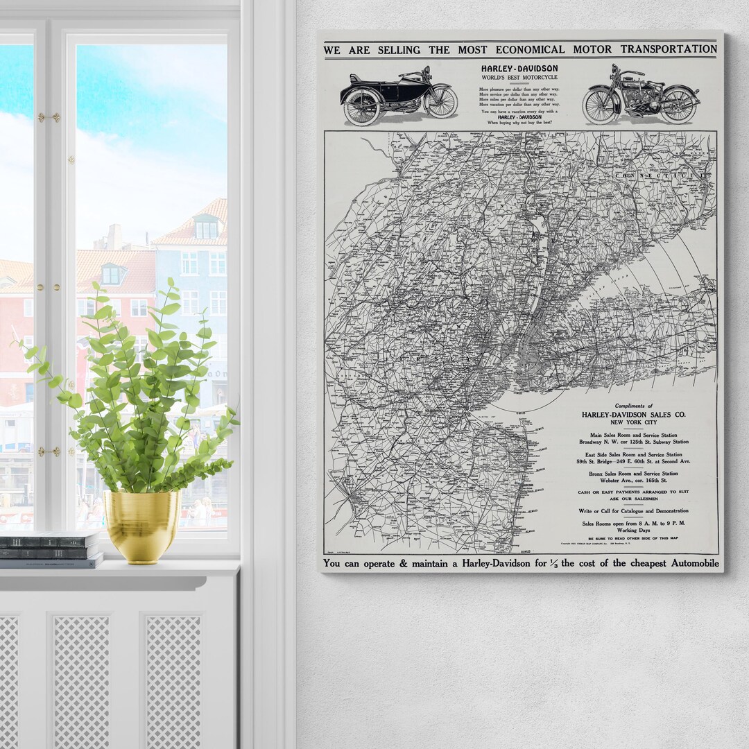 1923 Harley-davidson Promotional Map of New York City – Vintage Motor ...