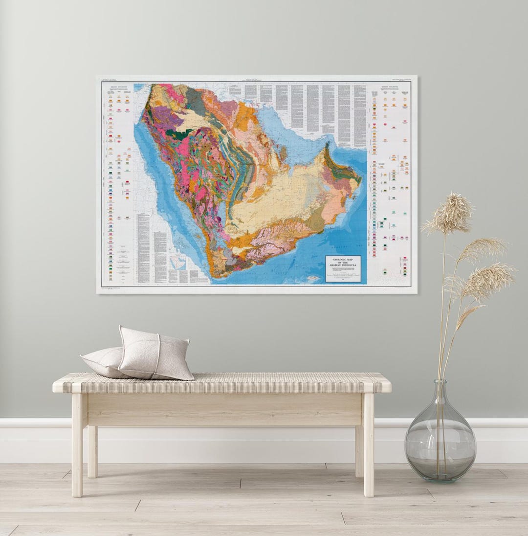 Geological Map of Arabian Peninsula Bahrain, Kuwait, Oman, Qatar, Saudi ...