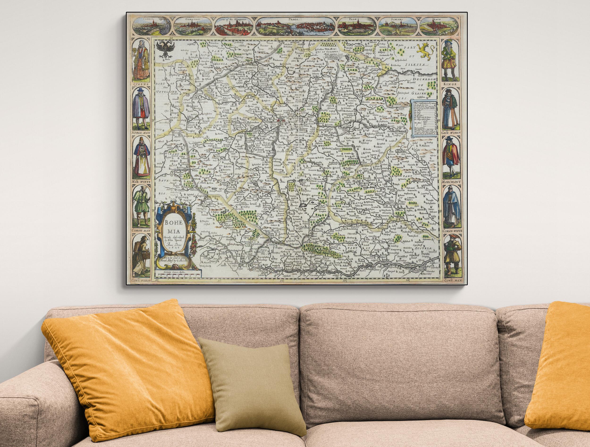1625 Bohemia Map by John Speed – Early 17th Century Historic Czech ...