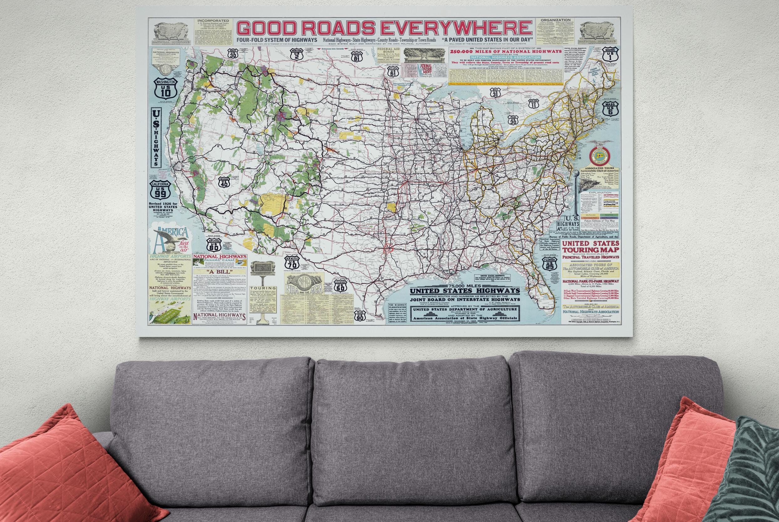 1925 Highway Road Route Map of the United States – Historic American ...