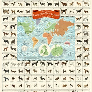 Pictorial Dog Breed World Map Educational Animal Geography Antique ...