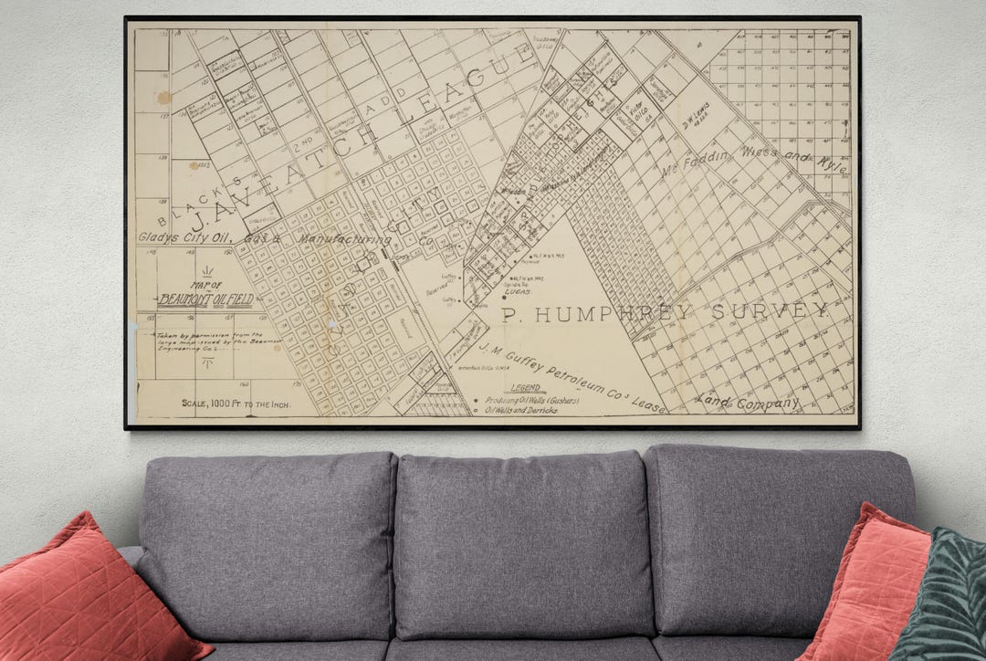 1901 Map of Beaumont Texas Focused on the Spindletop Gusher Texan Oil ...