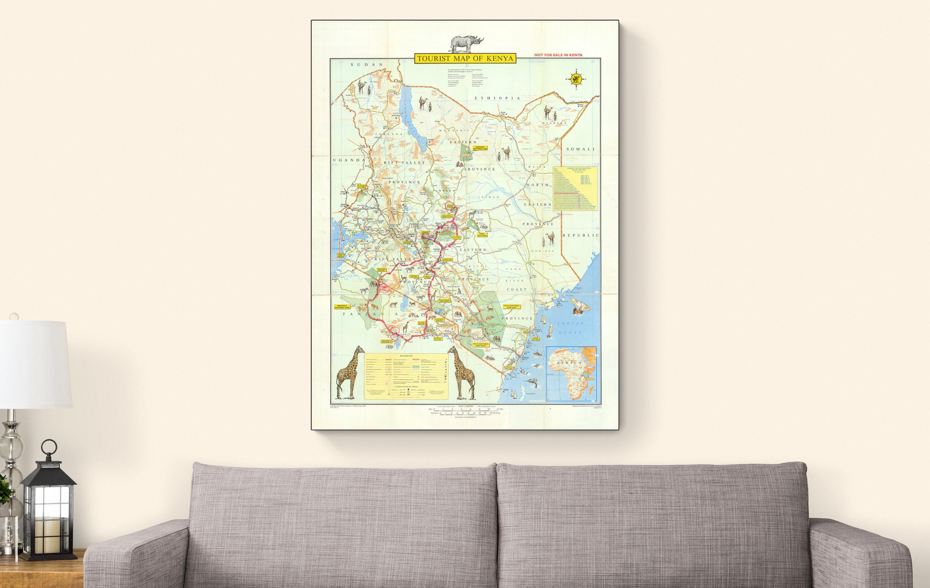 1968 Pictorial Map of Kenya – Post-independence Tourist Map Showing ...