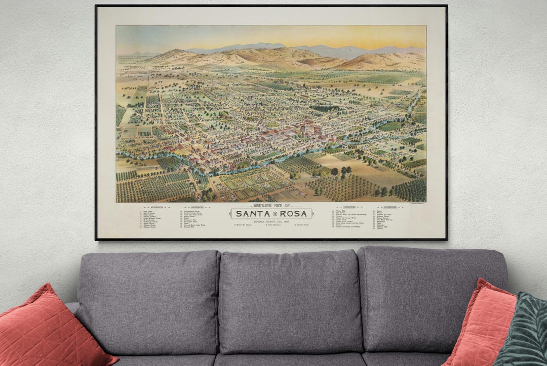 1897 Bird's Eye View Map of Santa Rosa Sonoma County California ...