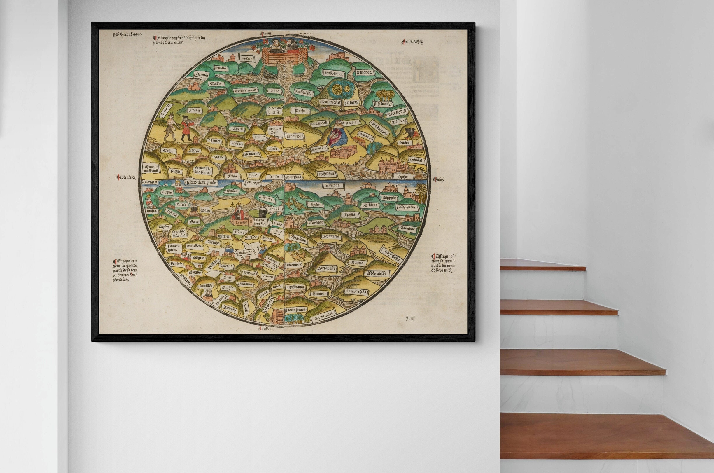 1491 Mappa Mundi medieval Mapa del mundo bíblico Tierra plana Antiguo ...