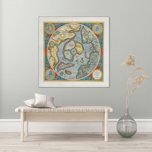 1595 Gerard Mercator Map of North Polar Region Arctic Geography Antique ...