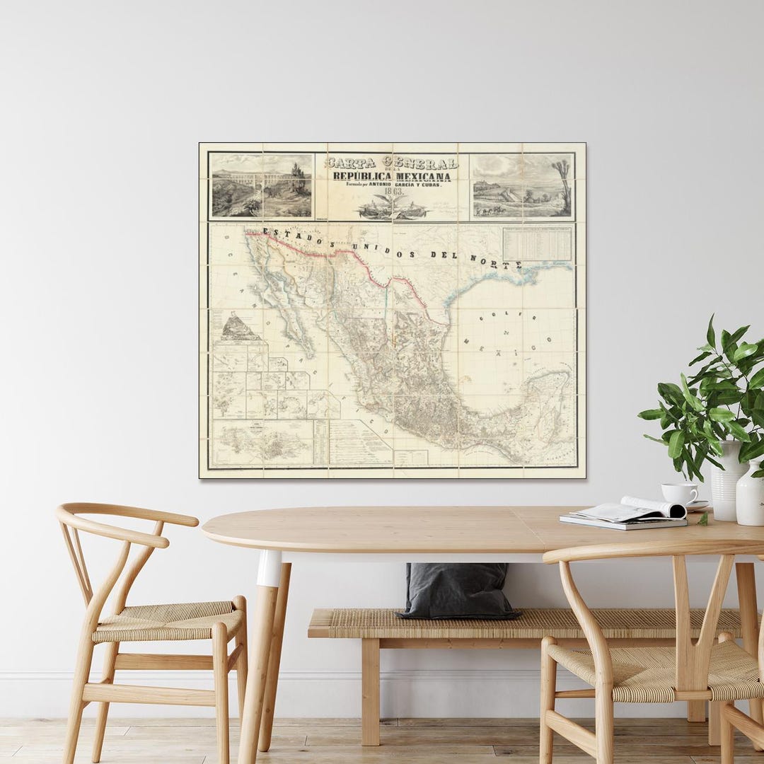1863 Map of Mexico First Official Map of Mexican Republic Latin Central ...