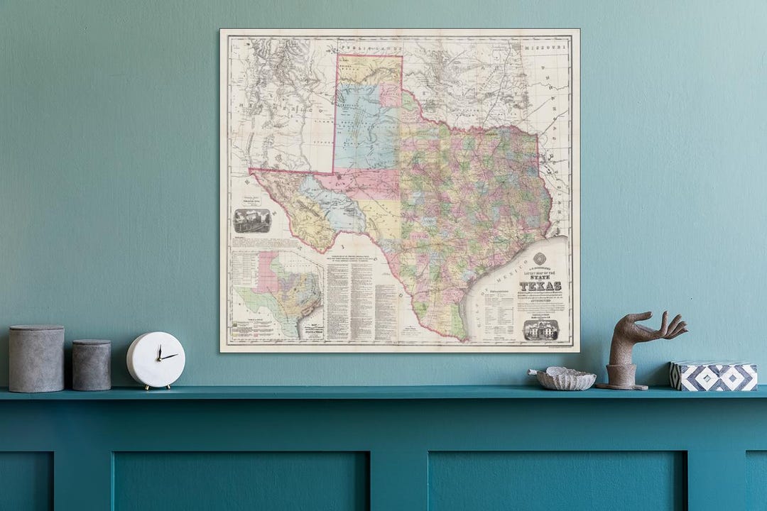 1874 Roessler Map of Texas Historical American Geography Antique US ...