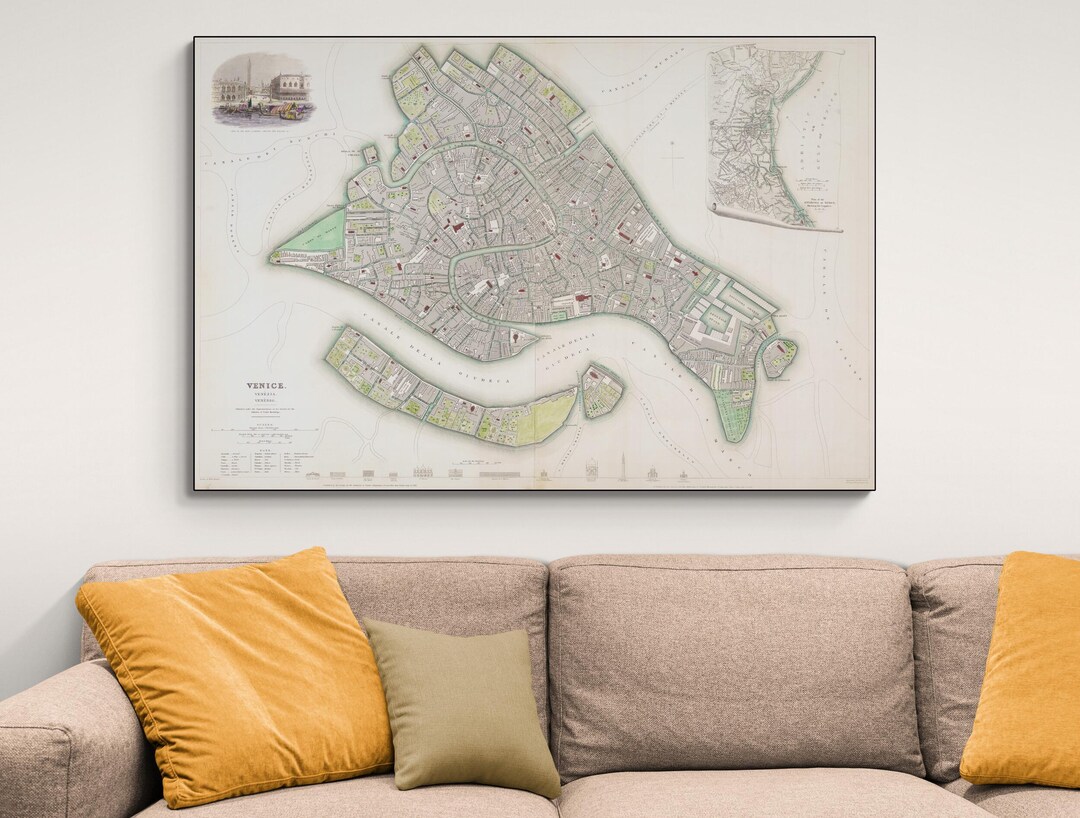 1838 Map of Venice Italy – Historic Cartography Depicting City Canals ...
