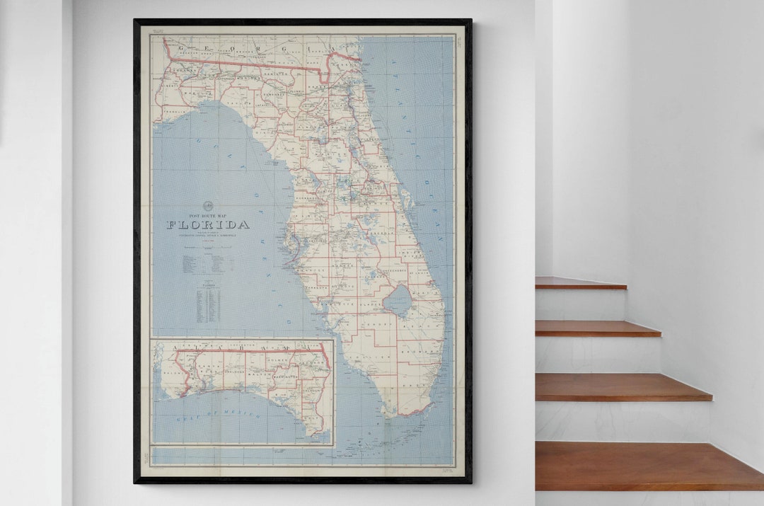 1953 Postal Routes Map of Florida Showing All Post Office - Etsy