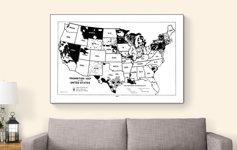 1915 Prohibition Map of the United States – Dry & Wet States During ...