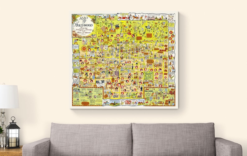 1928 Pictorial Map of Hollywood California – Illustrated Map of Film ...