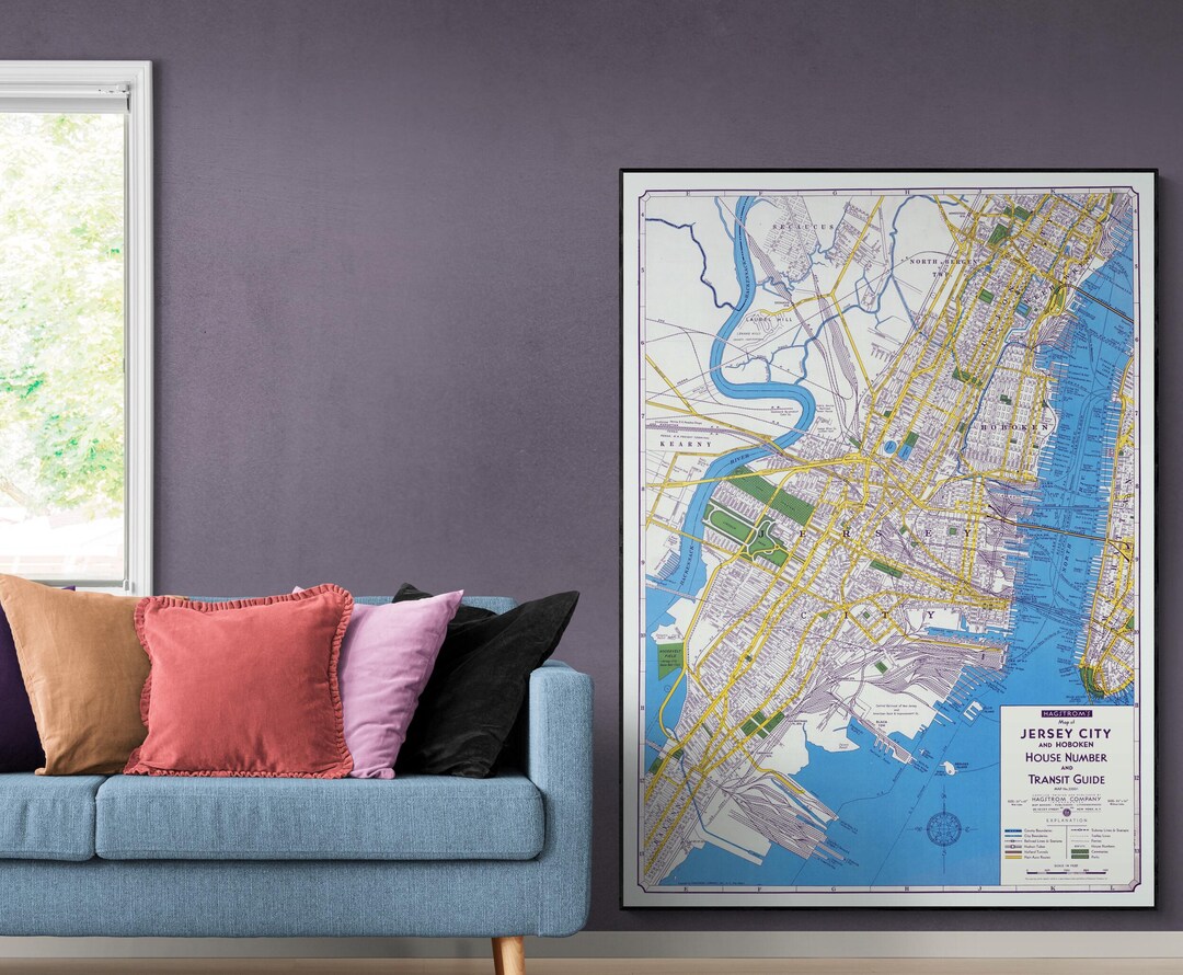 1948 Map of Jersey City & Hoboken Historical American Vintage ...