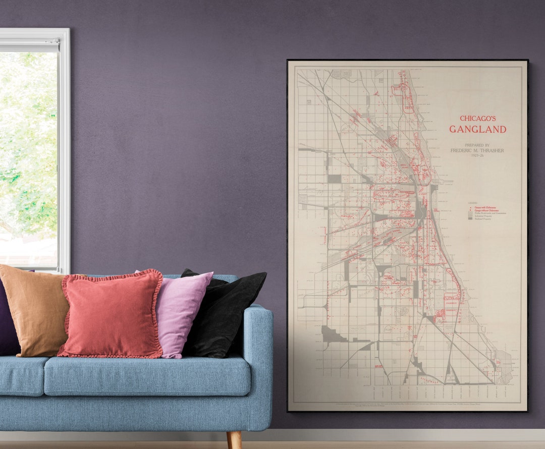 1927 Criminal Gang Crime Map of Chicago Gangland Al Capone Antique ...