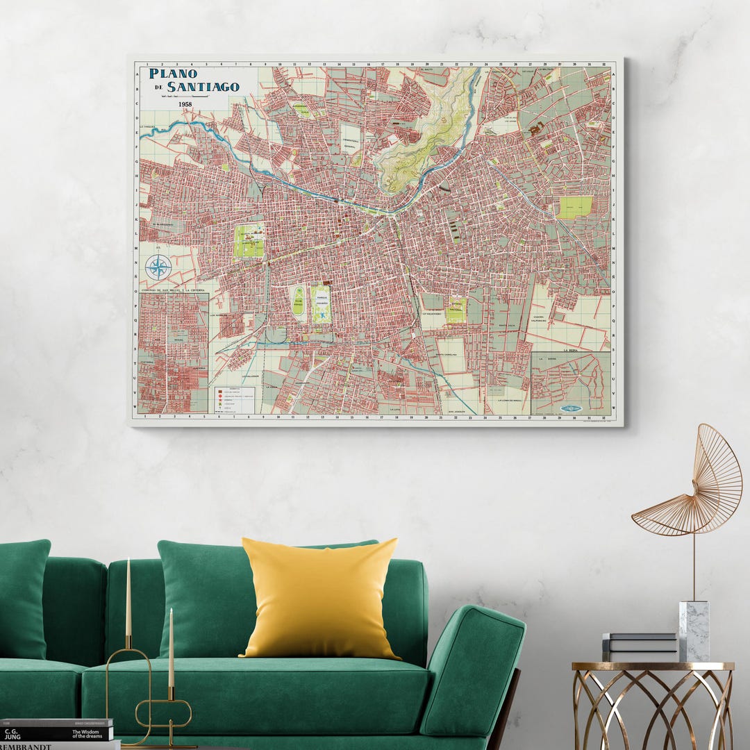 1958 Map of Santiago Chile South American Geography Chilean History ...