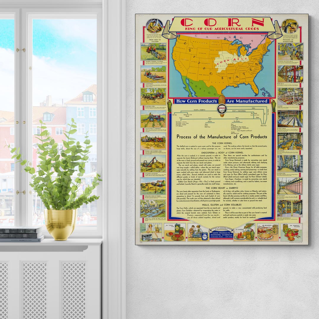 Pictorial Corn Belt Map of the United States – Vintage Broadside ...