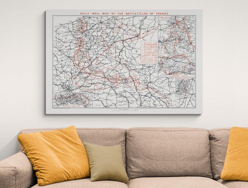 Map of WWI Battlefields in France – Postwar Map Showing Major French ...