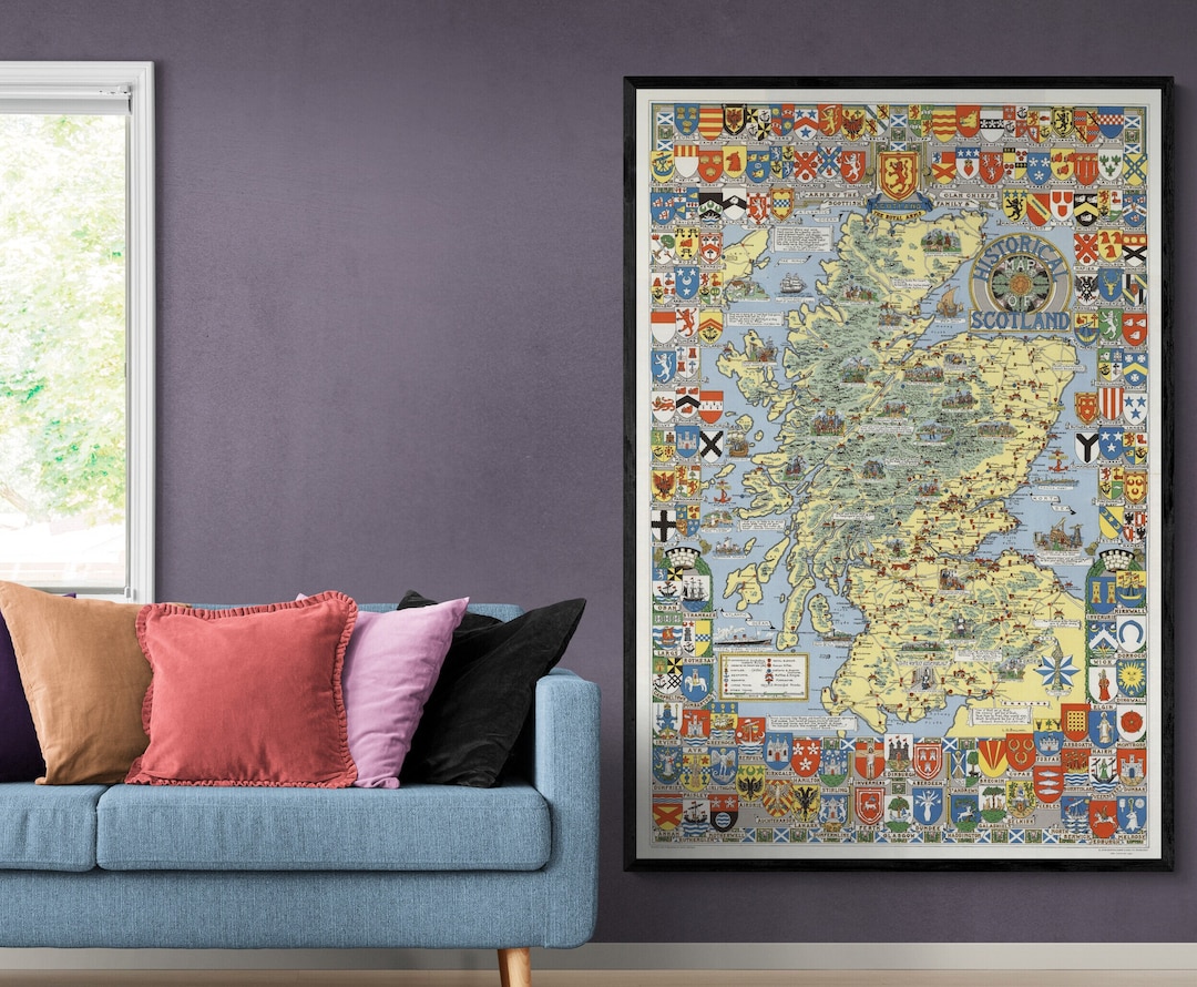 Historical Pictorial Map of Scotland Scottish Coats of Arms History ...