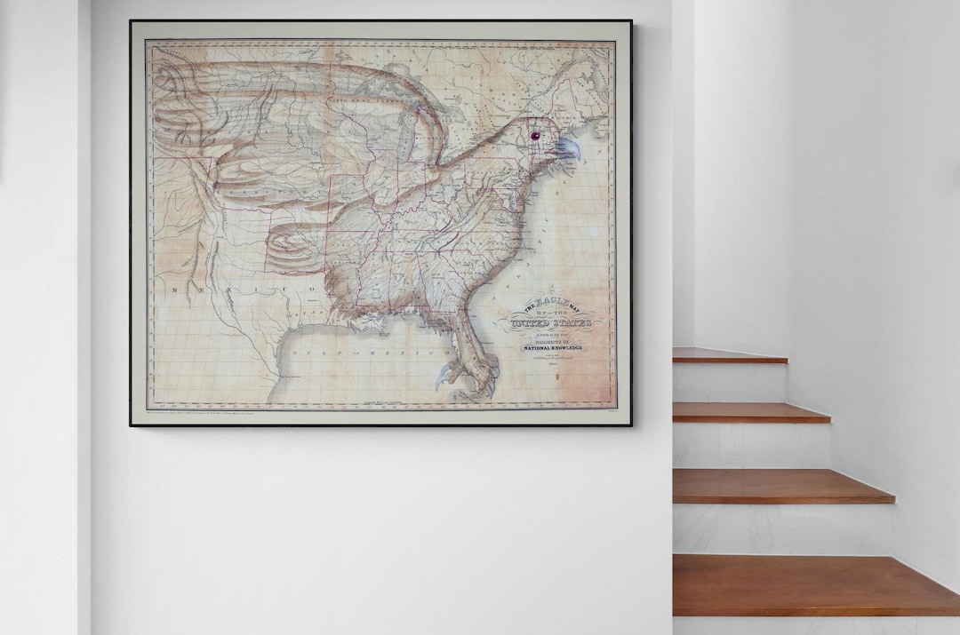 1830 Eagle Map of the United States Historical American Geography ...