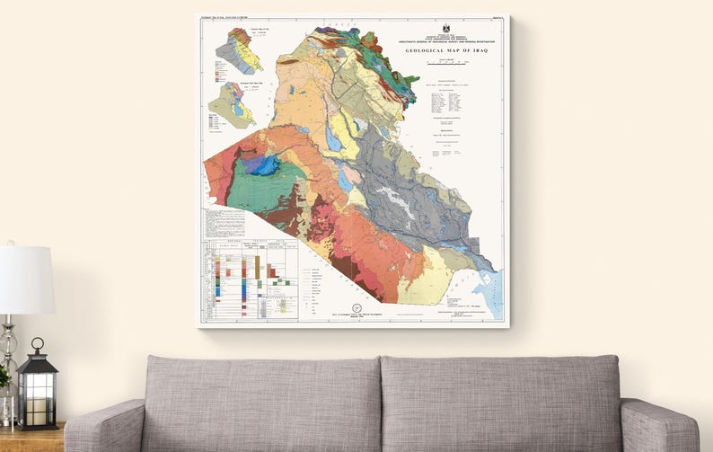 Geological Map of Iraq – Middle Eastern Cartography – Oil Fields, Rock ...