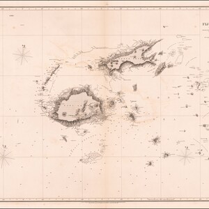 1857 Sea Chart Map of the Fiji Islands Historical Oceania Geography ...