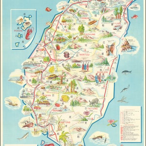 1955 Map of Taiwan Asian Cartography Historical Taiwanese Decor Art ...