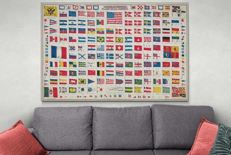 1868 Flag Chart of World Nations – Vintage Vexillology Illustration ...