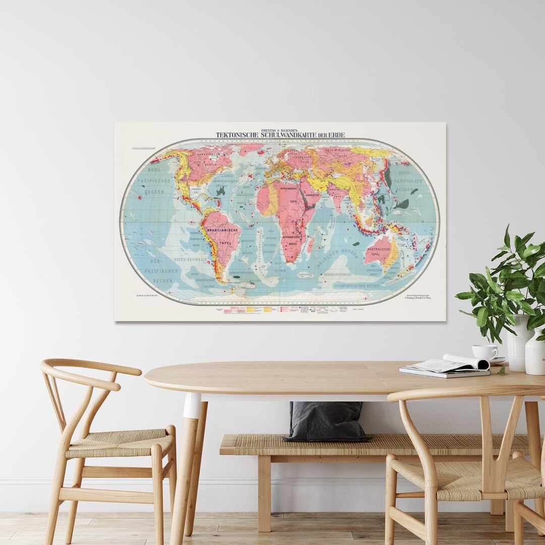 1926 Tectonic World Map First Map to Illustrate Plate Tectonics Theory ...
