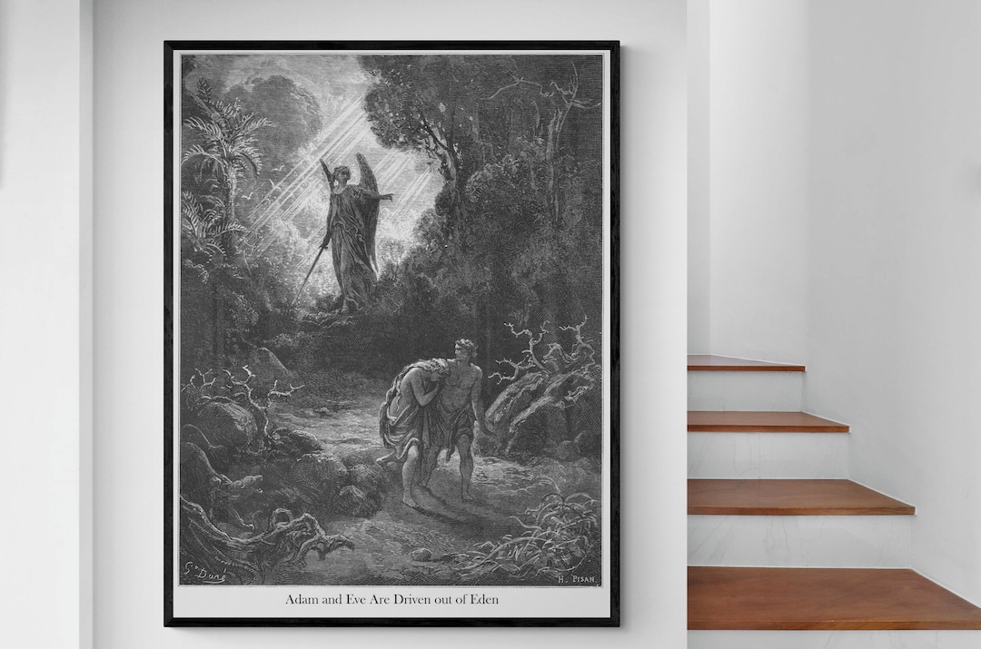 Adam and Eve Driven Out of Eden Gustave Dore Antique Christianity Book ...
