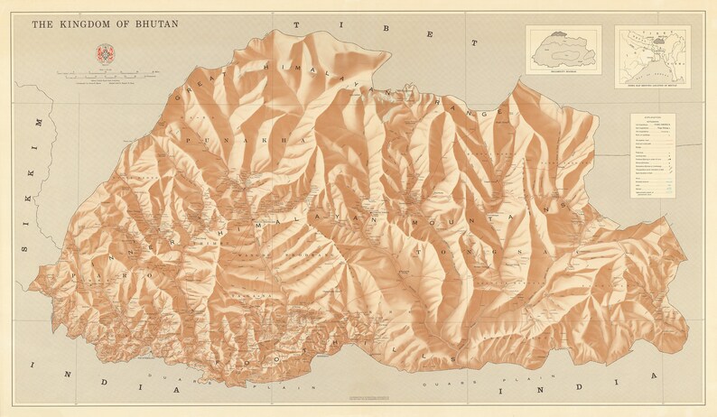 Map of the Kingdom of Bhutan Asia Historical South Asian Geography ...
