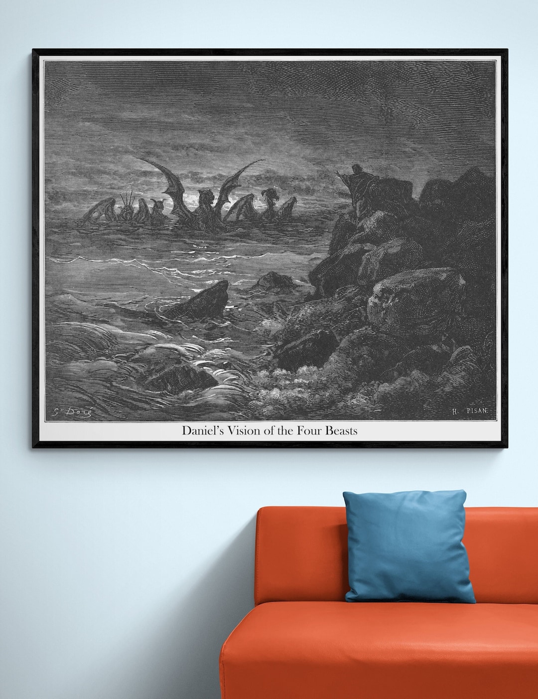 Daniel's Vision of Four Beasts Dragon Leviathan Gustave Dore Antique ...