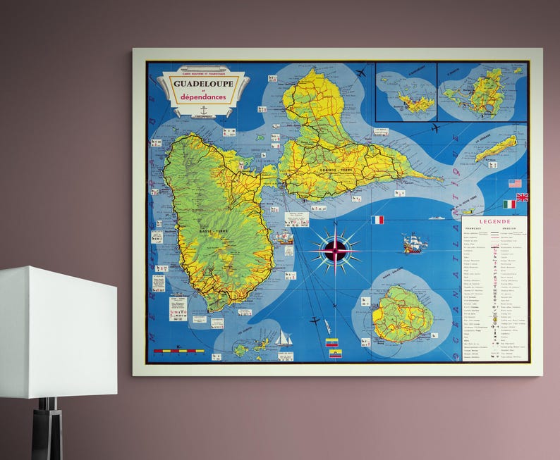 Pictorial Map of Guadeloupe – Illustrated Caribbean Island Map Showing ...
