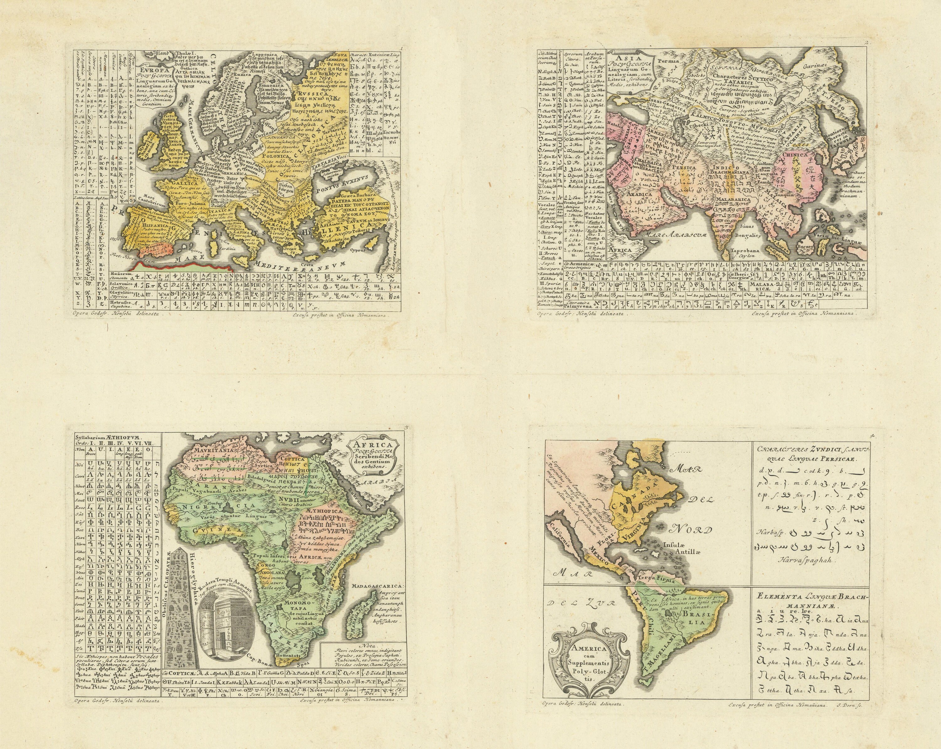 1740 Linguistic World Map Languages History Chart Antique Classroom ...